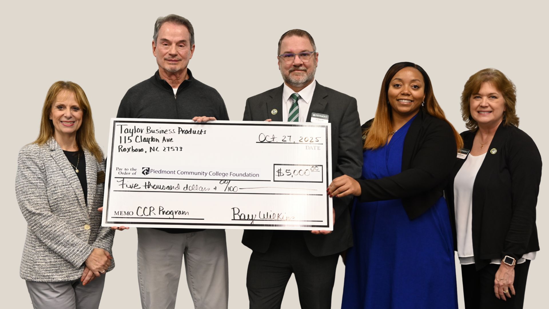 PCC Foundation Receives $5,000 from Taylor Business Products - Piedmont ...